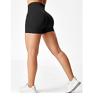 YEOREO Professional Women Workout Shorts 3.6" Scrunch Shorts Seamless High Waisted Contour Gym Yoga Biker Shorts Black