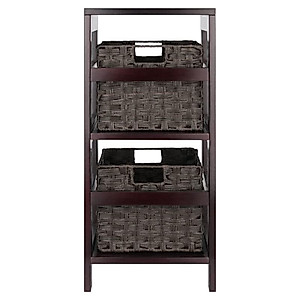 Winsome Wood Leo 3-Pc Storage Shelf with 2 Foldable Woven Baskets - Espresso and Chocolate