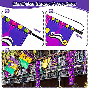 Mardi Gras Decorations, Mardi Gras Hanging Backdrop Banner, New Orleans Themed Party Welcome Porch Sign, 16.4 FT Mardi Gras Glittering Tinsel Garland, Carnival Party Wall Decor for Parade Masquerade