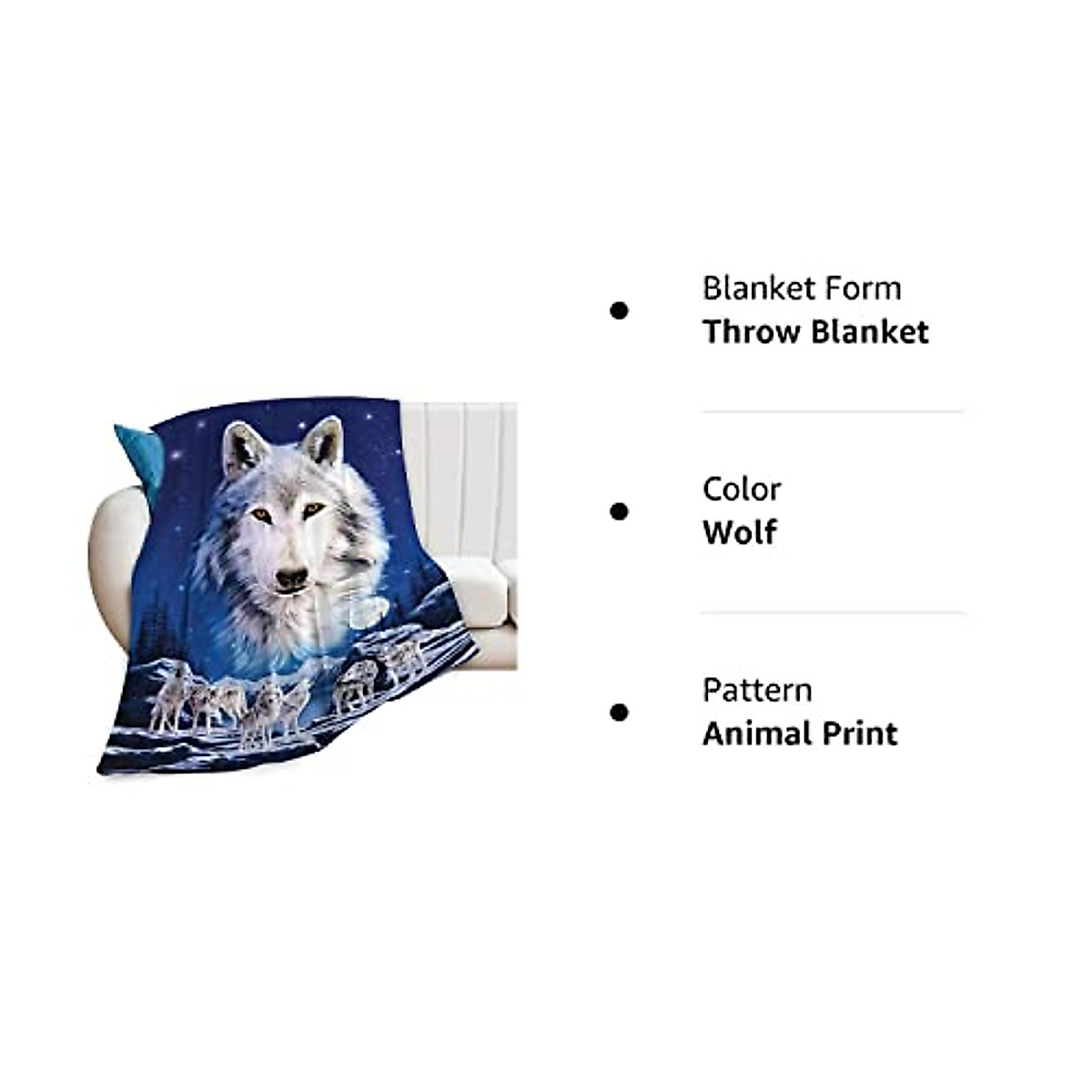 Fuzawet White Wolf Blanket Soft Warm Fleece Wolves Throw Cozy Fluffy Plush Animal ​Blanket Wolf Gifts Stuff for Kids Adults Bed 40''X50''