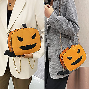 RollingBronze Women Pumpkin Handbag Halloween Candy Bag Little Devil Shoulder Messenger Bag Purse, Brown, 19x18x7cm