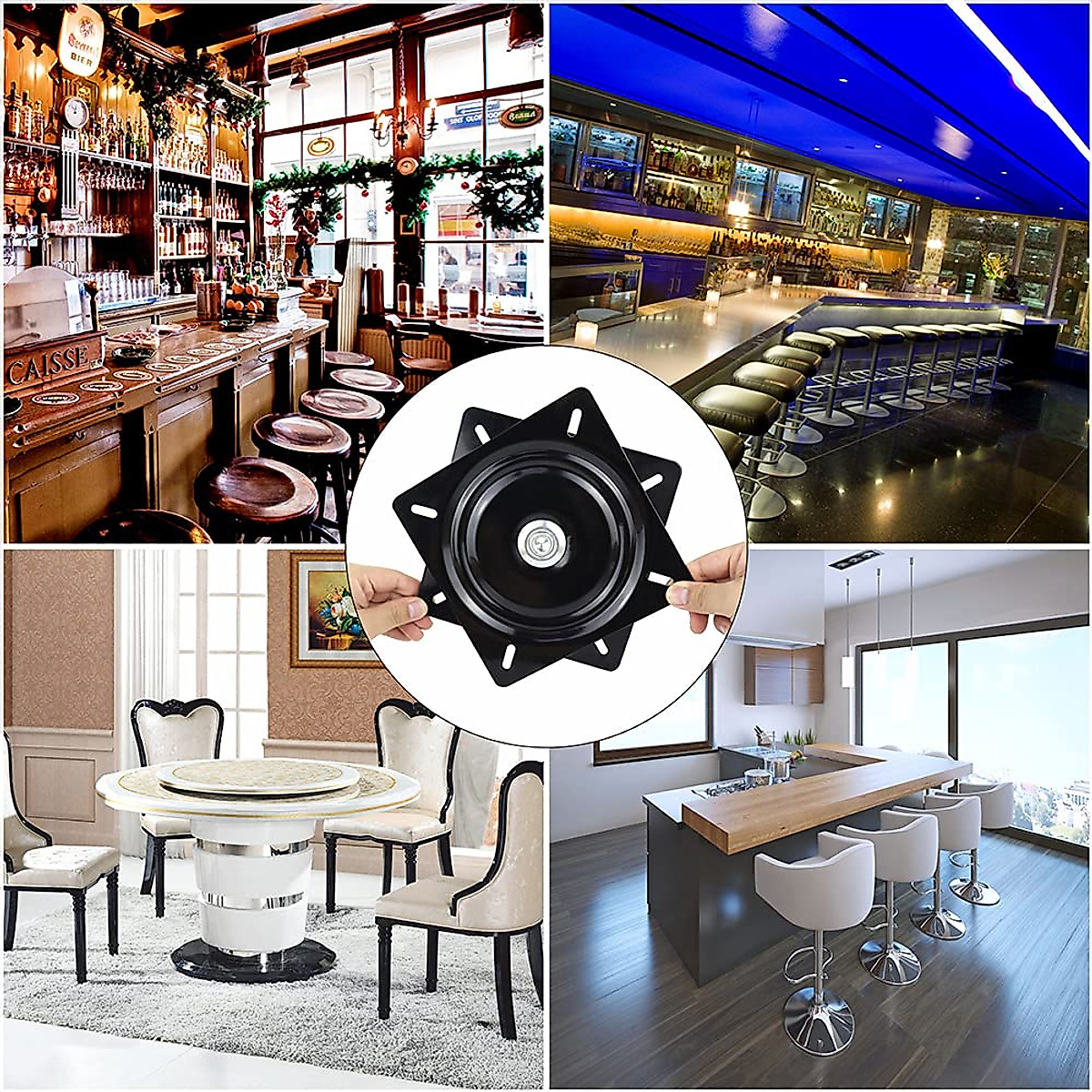 2Pack 8 Inch Lazy Susans Turntable Bearings Swivel Zinc Plate, Black Square Lazy Susan Hardware, Heavy Duty Lazy Susan Replacement Parts, 500LB Capacity Load(Black) (2Pack 8 Inch)