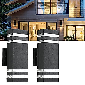 Stayofa 2 Packs 12inch LED Square Up&Down Wall Lights 14W 4000K Day White Outdoor Wall Light Aluminum Body Waterproof IP65 led Porch Light for House Patio Garage Garden
