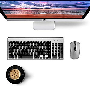 Wireless Keyboard and Mouse Combo, cimetech Compact Full Size Wireless Computer Keyboard and Mouse Set 2.4G Ultra-Thin Sleek Design for Windows, Computer, Desktop, PC, Notebook, Laptop - Grey