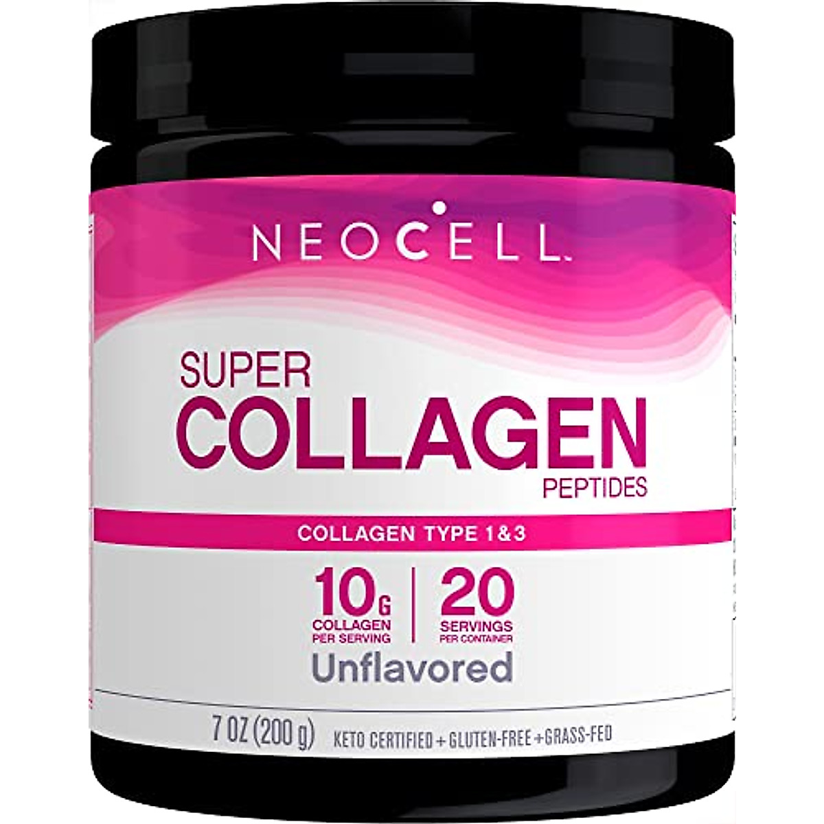 NeoCell Super Collagen Powder, 10g Collagen Peptides per Serving, Gluten Free, Keto Friendly, Non-GMO, Grass Fed, Paleo Friendly, Healthy Hair, Skin, Nails & Joints, Unflavored, 7 Oz