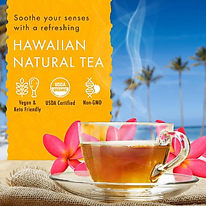 Hawaiian Natural Tea Mango Peach Flavored Organic Tea - Tropical Fruit Green Tea Blend with Black Tea - Perfect Daily Cup & Gift for Tea Lovers - 20 Tea Bags