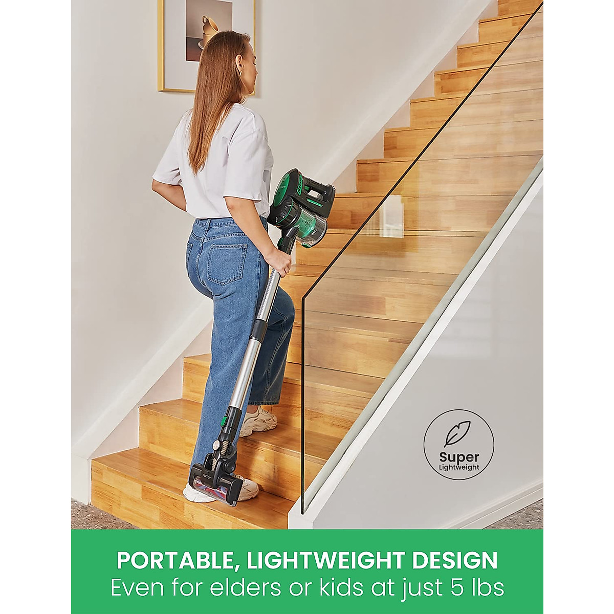 Vactidy Cordless Vacuum Cleaner, Blitz V8 Cordless Stick Vacuum with Detachable Battery, 20KPa Suction Hardwood Floor Vacuum Up to 35min Runtime, Lightweight Stick Vacuum for Carpet Pet Hair Cleaning