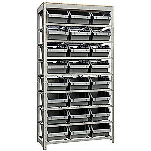 King's Rack Bin Rack Storage System Heavy Duty Steel Rack Organizer Shelving Unit w/ 24 Plastic Bins in 8 tiers