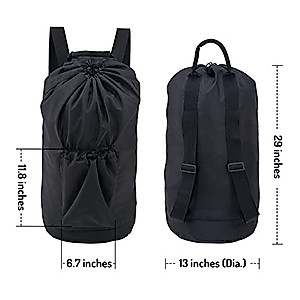 Laundry Bag Backpack for College, Large Laundry Bag with Detergent Holder and Adjustable Shoulder Straps, Durable Clothes Travel Laundry Backpack Hamper Bag Dorm Room Essentials (Black)