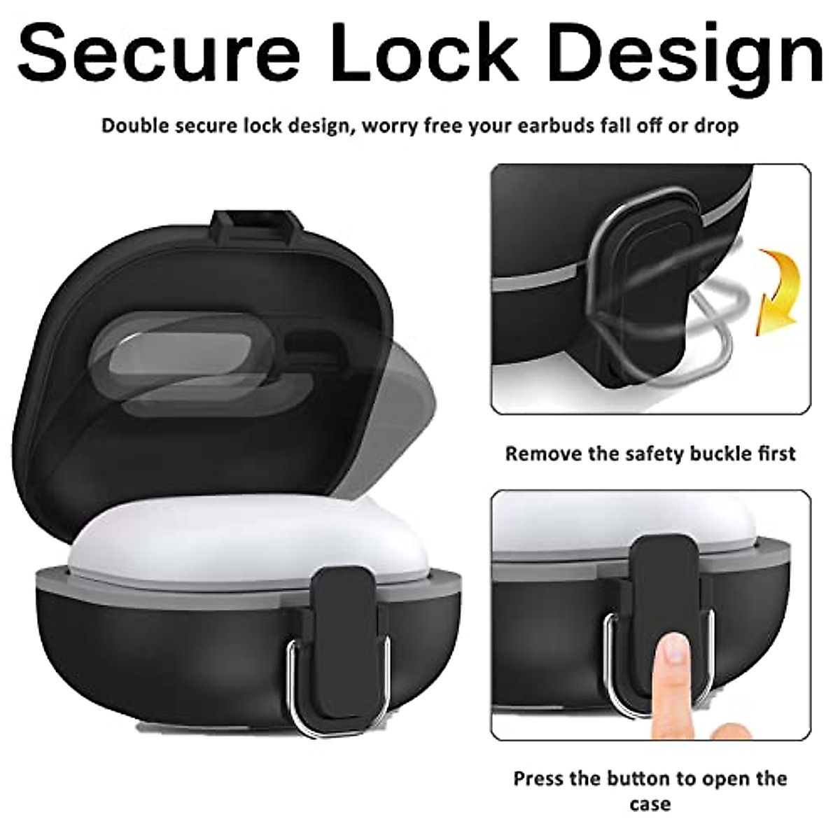 Miimall Compatible for Samsung Galaxy Buds 2 Pro Case/Galaxy Buds Pro Case/Galaxy Buds 2 Case/Galaxy Buds Live Case, Shockproof Full Protective with Lanyard Keychain for Galaxy Buds 2 Pro(Black)