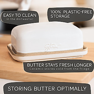 STEINZEIT Butter Dish with Lid (4.9 in x 6.9 in) - Ceramic Butter Dish - Large Butter Container for 2 pcs of Western Butter - Butter Dish with Lid for Countertop - Butter Holder Dishwasher Safe
