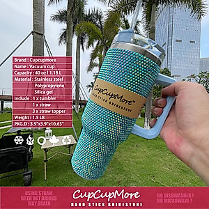 Cupcupmore 40oz Blue Bling Rhinestone Stainless Steel Sippy Tumbler Glitter Vacuum Insulated Water Bottle with Straw & Lid &Handle,Thermos for Hot & Cold Drinks,Car Cup Holder,Coffee