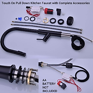 TRUSTMI Touch Kitchen Faucet, Kitchen Sink Faucet, Smart Kitchen Faucet Touch-On Activated, Single Hole Kitchen Faucet with 2 Function Pull Down Sprayer, Lead-Free Water Supply, Matte Black