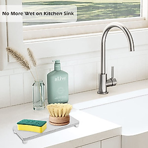 4Pack Water Absorbent Diatomite Coasters, Instant Dry Sink Organizer Water Absorbing Stone Tray Diatomaceous Earth Soap Dish Toothbrush Holder Stone Drying Mat for Bathroom Kitchen Sink Countertop (L)