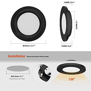Dream lighting RV Recessed LED Lights 12v for RV Trailer Interior 2W Black Puck Light Warm White, 2.7inch, Pack of 6