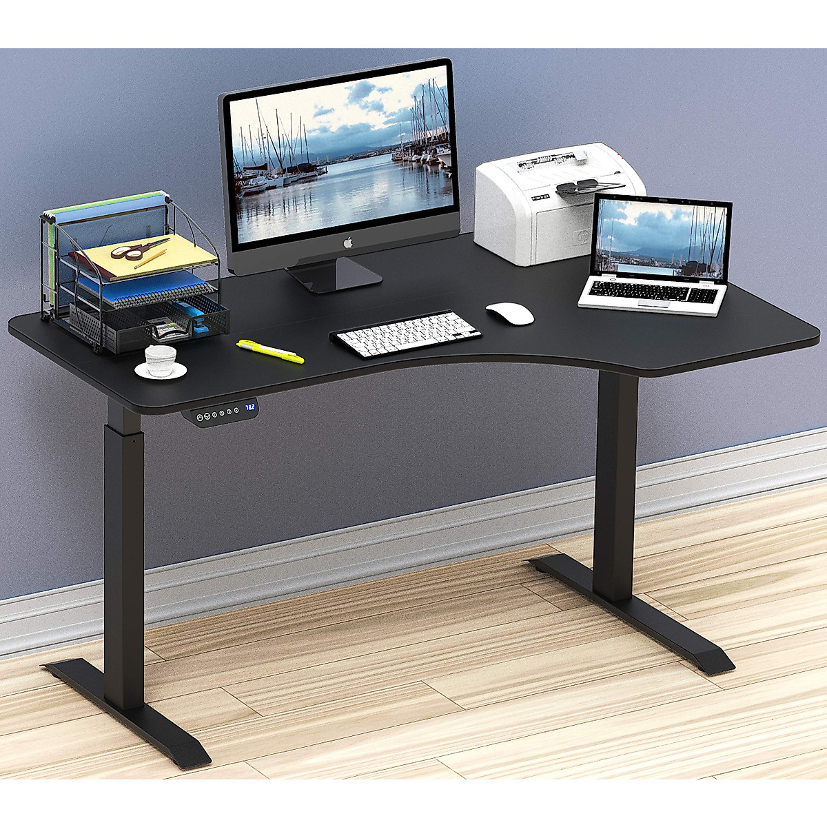 SHW 55-Inch Large Electric Height Adjustable L-Shaped Standing Desk with Right Facing Corner, Black