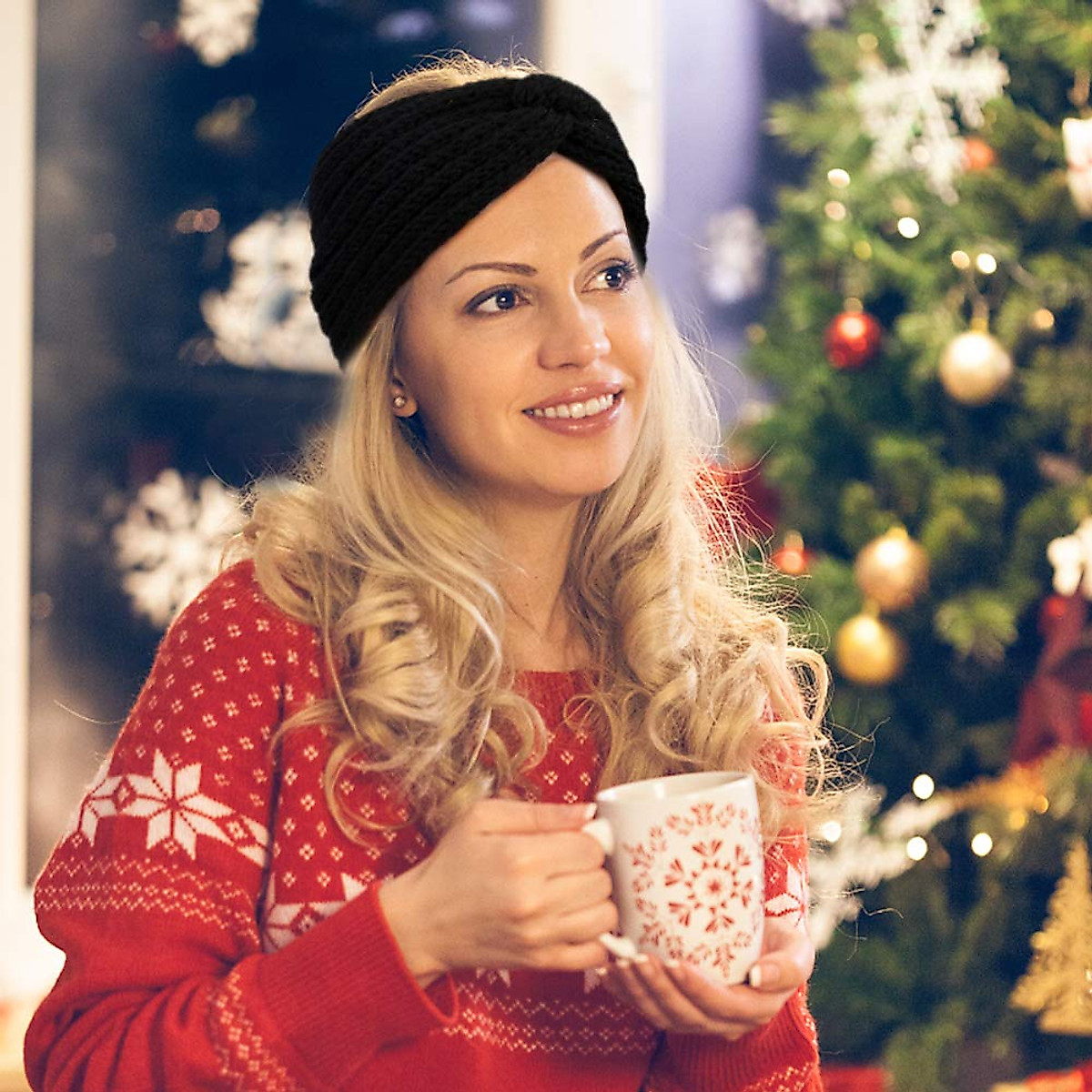 AOPRIE Knit Wide Headband for Winter 5 Pieces Women Ear Warmers Truban Headbands Thick headbands for Women Girls, Black Gray White Pink Brown