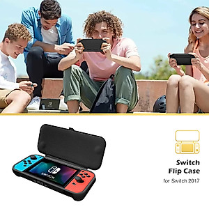 ProCase Flip Cover for Nintendo Switch Case with 2 Pack Tempered Glass Screen Protectors, Detachable Front Cover Protective Case for Nintendo Switch 2017 -Black