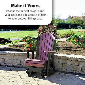 LuxCraft 2' Adirondack Glider Chair, Outdoor Glider Chair, Outdoor Glider Rocking Chair, Patio Glider Chair, Glider Chair Outdoor (Antique Mahogany)