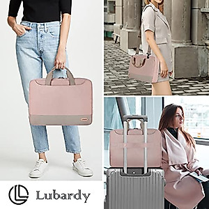 Laptop Bag 15.6 Inch Shoulder Bag with Cable Organize Bag Waterproof Laptop Sleeve Case for Women Business Briefcase College 14-15.6 Inch Laptop Carrier Pink