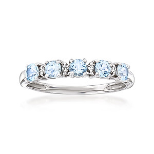 Ross-Simons 0.60 ct. t.w. Aquamarine Ring With Diamond Accents in 14kt White Gold. Size 7