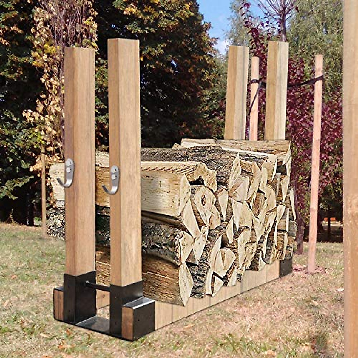 Zantle Outdoor and Indoor Firewood Log Rack Bracket Kit, Fireplace Wood Storage Holder - Adjustable to Any Length