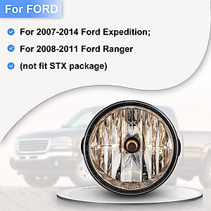 ROXX Fog Light for 07-14 Ford Expedition & 08-11 Ford Ranger (Not Fit STX Package), Pair of Driving Fog Light Lamps Assembly, OEM Fog Lamp Replacement w/Bulbs H10 12V 42W Clear Lens