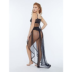 Savage X Fenty, Women's, Romantic Corded Lace & Tulle Maxi Slip, Caviar, M