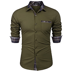 COOFANDY Men's Casual Button Down Shirts Plaid Collar Dress Shirt Army Green X-Large