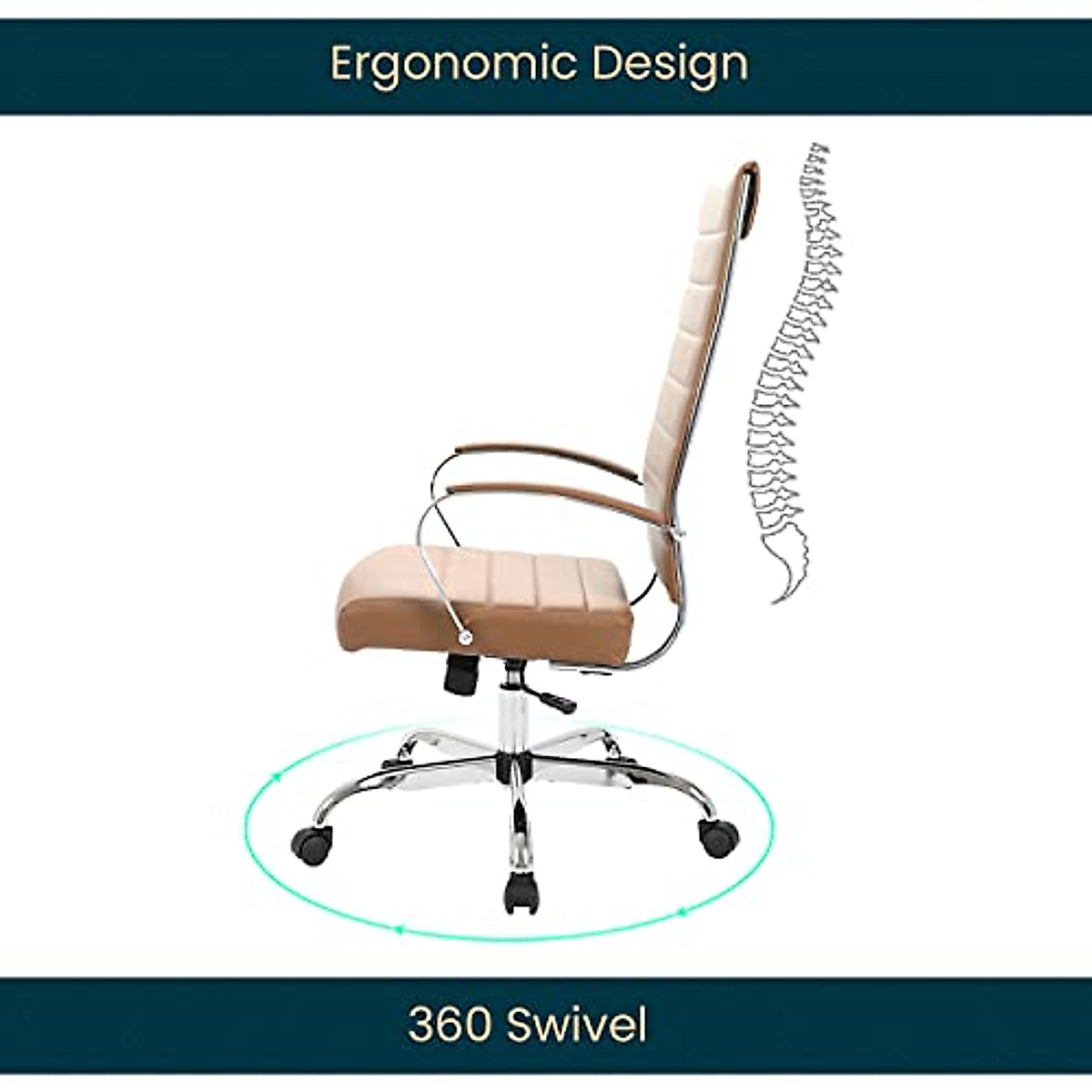 LeisureMod Benmar Modern High-Back Adjustable Swivel Leather Office Chair, Brown