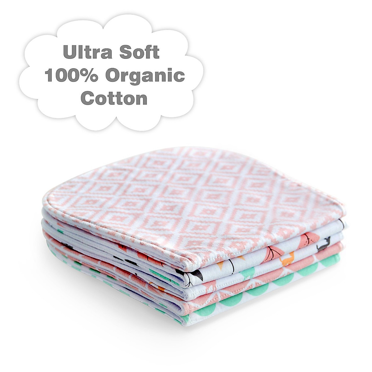 MiiYoung 5-Pack Baby Burp Cloths for Girls, Triple Layer, 100% Organic Cotton, Soft and Absorbent Towels, Burping Rags for Newborns Set (Woodland)