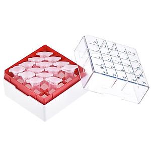uxcell Centrifuge Tube Freezer Storage Box 25 Places Waterproof Polypropylene Cryogenic Holder Rack for 1.8/2ml Microcentrifuge Tubes Vials Samples, Red Pack of 4