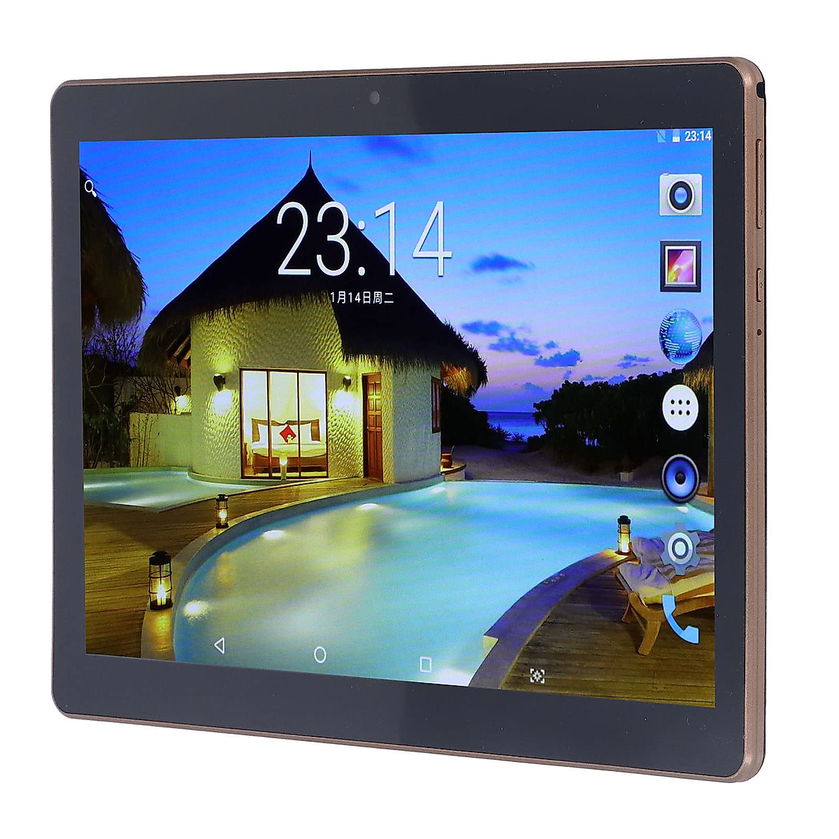 Smart Tablet 0.3MP Front 2MP Rear HD IPS Screen Octa Core Tablet Gold CNC Edge High Gloss Body 5500mAh with USB Cable for Daily Use (US Plug)