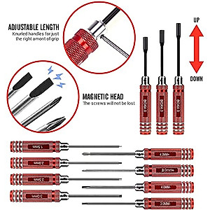 RC Car Tool Kit 25Pcs Hex Nut Drivers Phillips Screwdriver Stand Pliers, Wrench, Reamer, Repair Tools for Rc Car DJI Drone Traxxas Boat Quadcopter Drone Helicopter Airplane (Red)