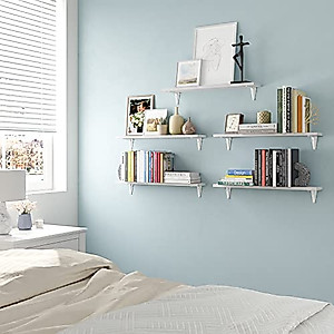 Wallniture Arras 24" Bathroom Shelves, Floating Shelves for Wall Storage, Bookshelf Living Room Decor, Kitchen Shelf Unit, White Wall Shelves for Bedroom Set of 5