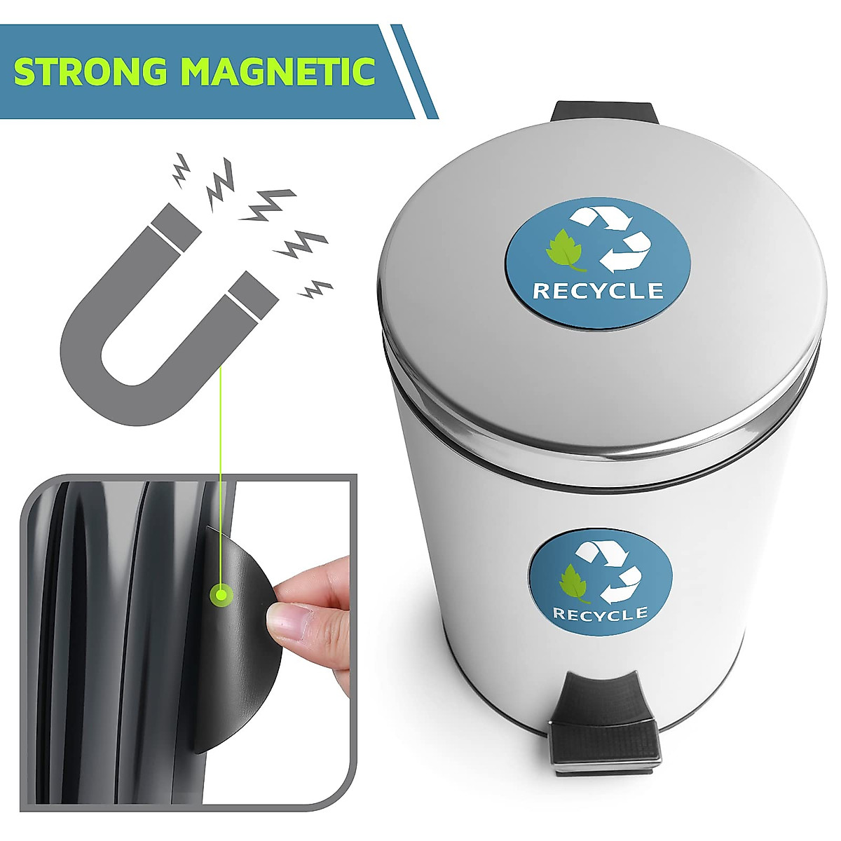 8 Pieces Magnetic Recycle and Trash Logo Symbol Recycle Logo and Trash Can Magnetic Decal Recycle Trash Bin Sticker Trash and Recycling Stickers for Trash Cans Garbage Containers and Recycle Bins
