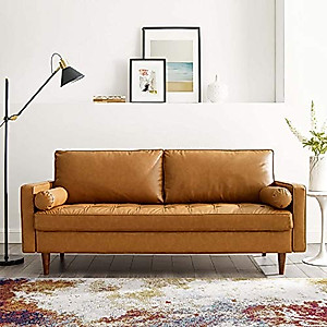 Modway Valour Vegan Leather Tufted Sofa, Tan
