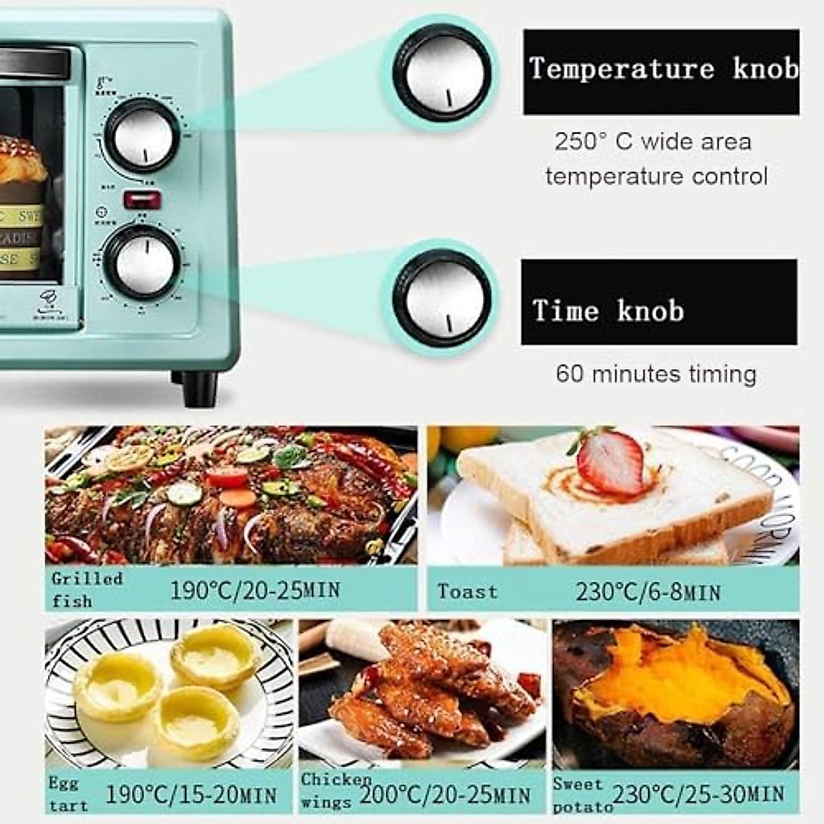 Convection Toaster Oven, Mini Oven with Grill Rotisserie Electric Oven and Hob Packages Hob Cookers Timing Wide-Area Temperature Control 11L Mini Ovens Toaster Oven Air Fryer, (Color : Pink)