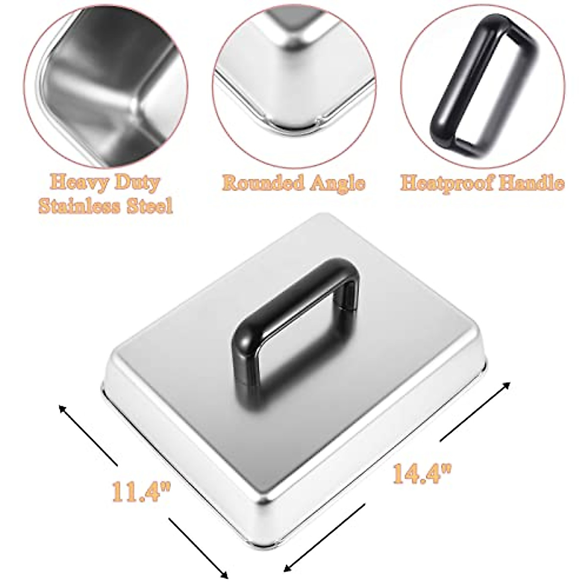 MOASKER 14 Inch Rectangular Melting Dome & Grill Press Kit for Blackstone Accessories, Stainless Steel Cheese Basting Cover and Cast Iron Bacon Burger Press for Flat Top Griddle Grill