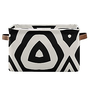 Large Foldable Storage Basket Bohemian Black Flower Storage Bin Canvas Toys Box Fabric Decorative Collapsible Organizer Bag with Handles for Bedroom Home