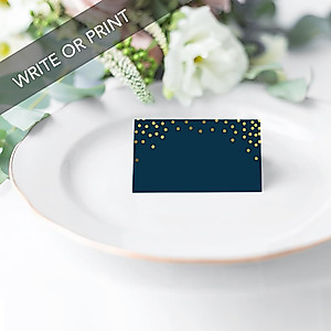 Andaz Press Navy Blue with Gold Metallic Ink, Printable Table Tent Place Cards, 20-Pack Seat Placement Cards Blank Place Cards for Table Settings Name Cards for Bridal Wedding, Graduation Food Cards