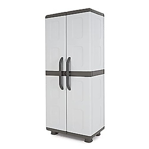 Homeplast Leto 55 lb. Capacity Indoor Outdoor Shoe Rack Storage Cabinet with 2 Moveable Shelves, Holds 20 Pairs, Gray/Anthracite
