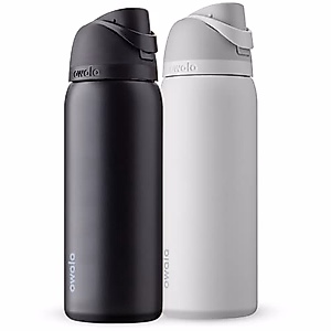 Owala FreeSip Insulated Stainless Steel Water Bottle with Straw for Sports and Travel, BPA-Free, 24-Ounce 2-Pack, Shy Marshmallow and Very, Very Dark