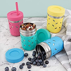 Elk and Friends Stainless Steel Cups | Mason Jar 10oz | Kids & Toddler Cups with Silicone Sleeves & Silicone Straws with Stopper | Sippy Cups, Spill Proof Cups for Kids, Smoothie Cups