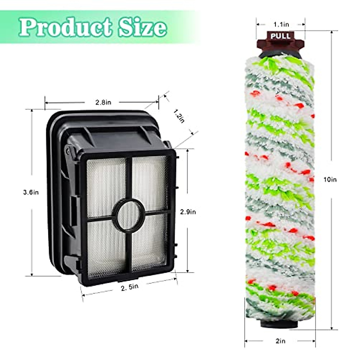 CROSS WAVE Brush Roll Replacement and 1866 Replacement Filters for Bissel CrossWave 2306A CrossWave 1785 Series Vacuum (3 Pack 2460 Multi-Surface Brush Rolls & 3 Pack 1866 Vacuum Filters)