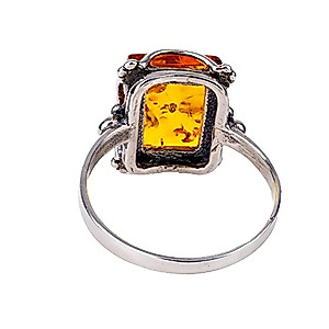 HolidayGiftShops Sterling Silver and Baltic Honey Amber Rectangle Adult Ring Makell- Size 9