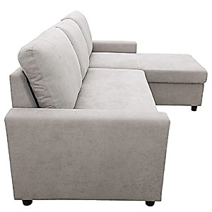 SIENWIEY Sectional Sofa Set, Sleeper Sofa Bed with Storage Chaise for Living Room Modern L-Shape Velvet Pull Out Couch for Small Space(Grey)