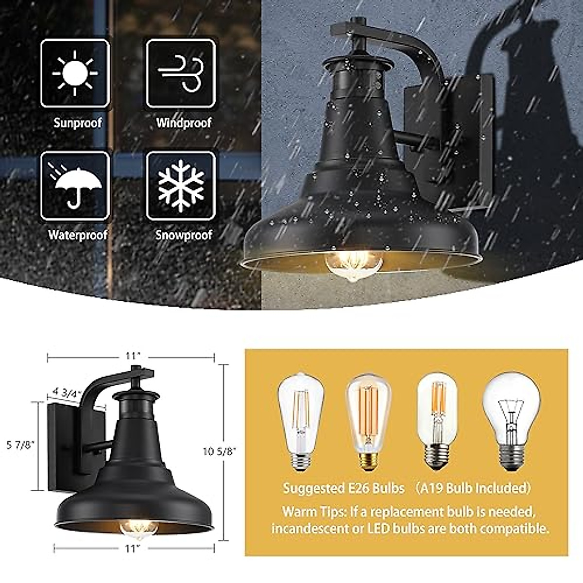 Untrammelife Motion Sensor Outdoor Wall Lights, Modern Black Dusk to Dawn Outdoor Barn Light Wall Sconce, Waterproof Outdoor Light Fixtures Wall Mount for Doorway, Patio, Garage