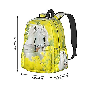 KiuLoam 17 Inch Backpack White Shetland Pony Laptop Backpack Shoulder Bag School Bookbag Casual Daypack