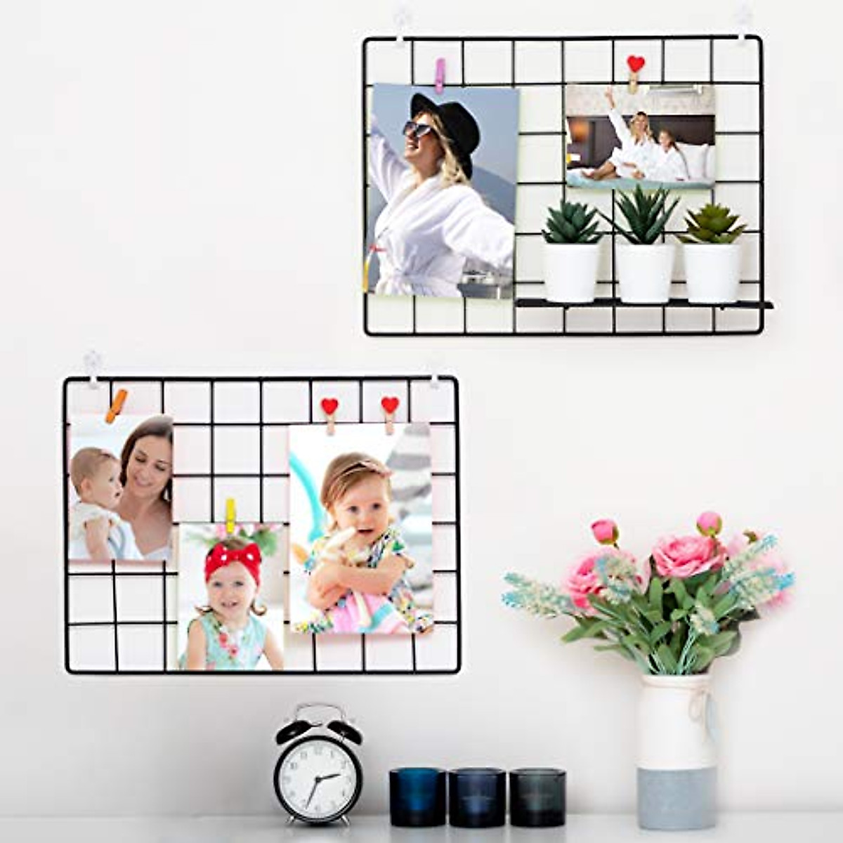2 Pack Wire Wall Grid Panel | Photos & Pictures Display Grid Wall Panels | Black, Magnetic & Metal Grid | Wall Grid Organizer | Photo Grid | Grid Wire Board | Hanging Home, Office & Kitchen Decor